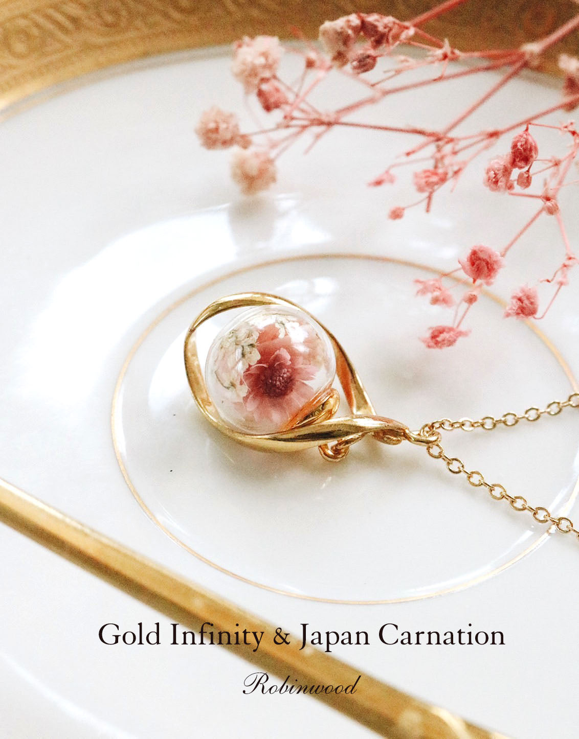 July Collection's " Japan Carnation Gold Infinity, Necklace Series, Ro ...